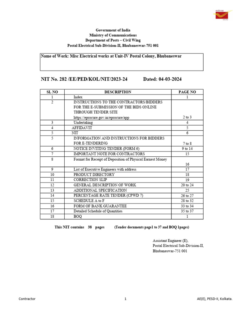 Electrical Works Tender at Postal Colony | PDF | Cheque | Banks