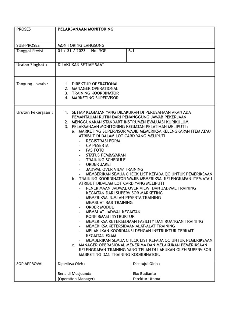 6.sop Pelaksanaan Monitoring | PDF