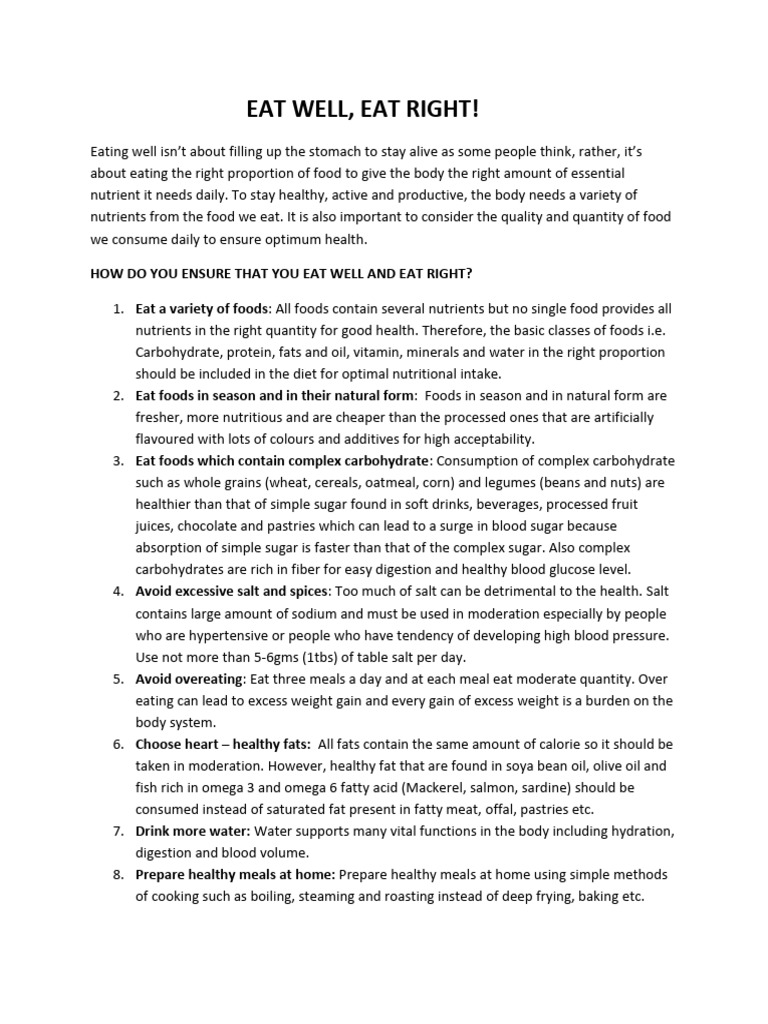 Eat Well | PDF | Foods | Nutrients