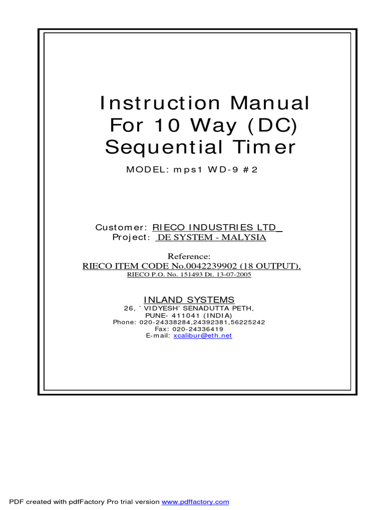 10way Microcont Dc Timer Pdf Relay Pressure Measurement