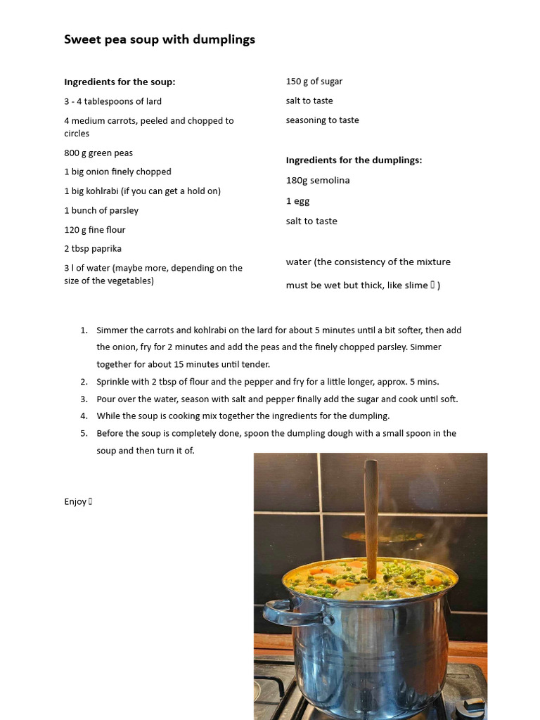 Sweet Pea Soup With Dumplings | PDF