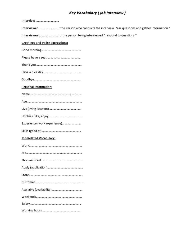 Key Vocabulary 3 | PDF | Interview