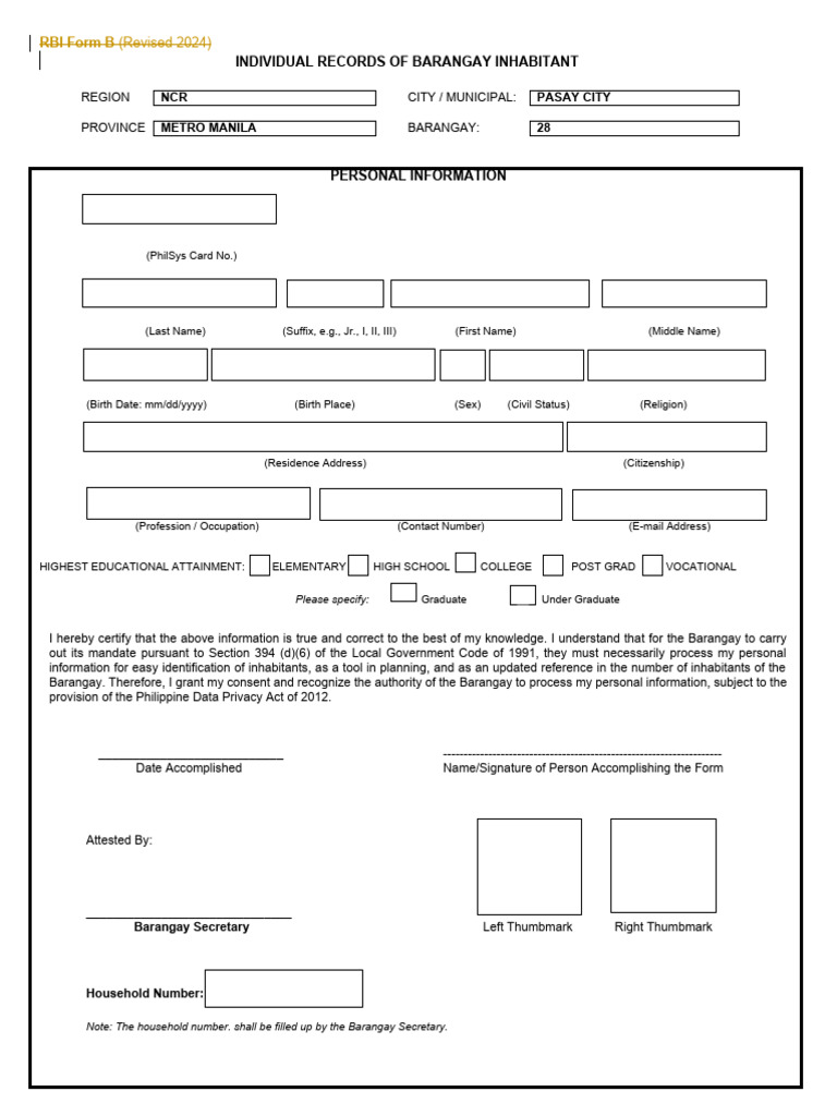 RBI-FORM-B-Individual_Revised 2024 | PDF | Justice | Crime & Violence