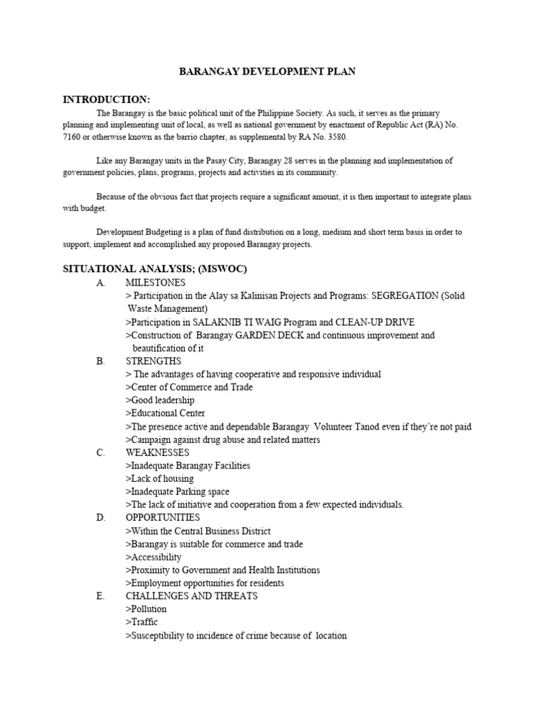 Barangay Development Plan Introduction | PDF | Infrastructure | Poverty