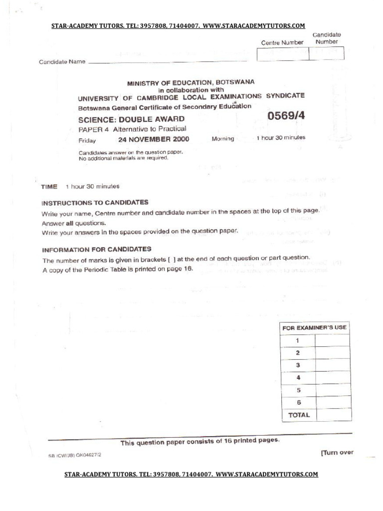 BGCSE Science (Double Award), Paper 4, 2000 | PDF