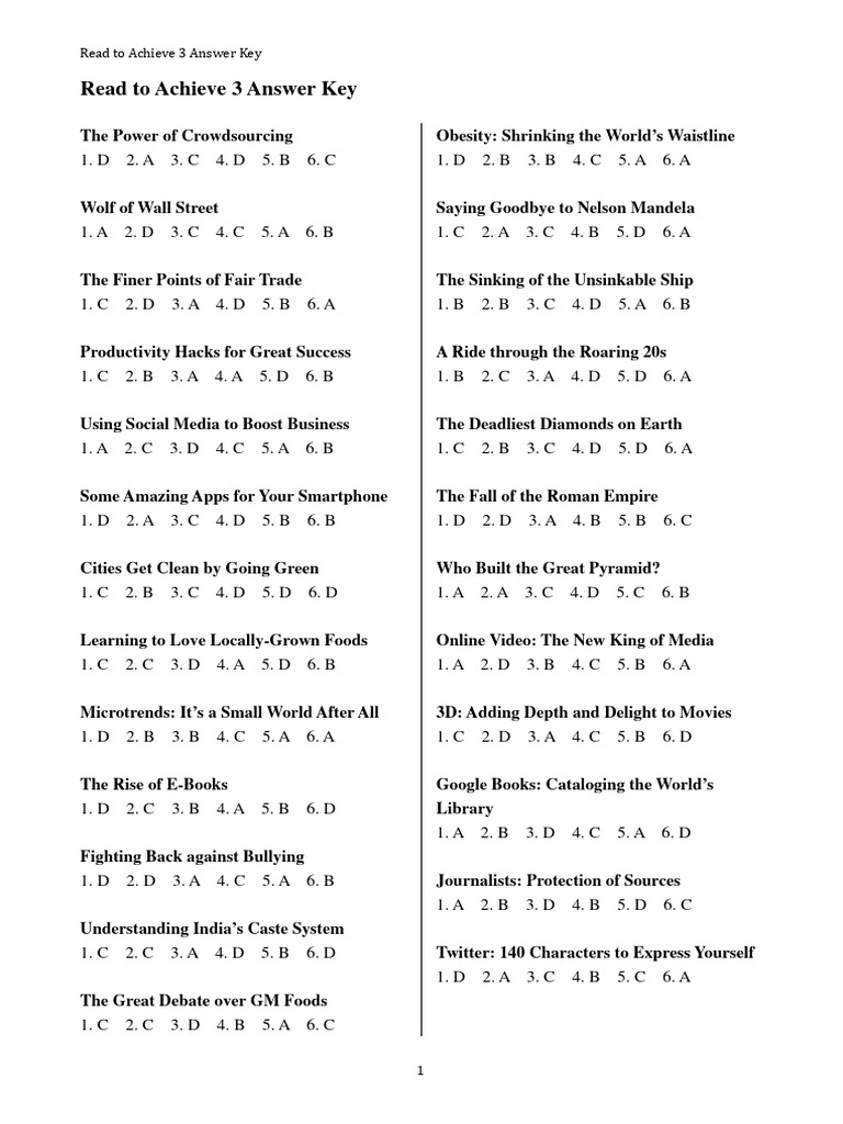 Read to Achieve 3 Answer Key | PDF
