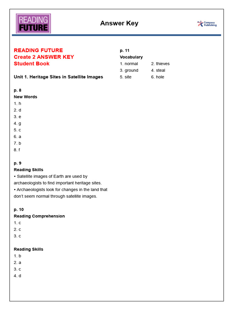 Reading Future Create 2 Answer Key | PDF | Vocabulary | Reading ...