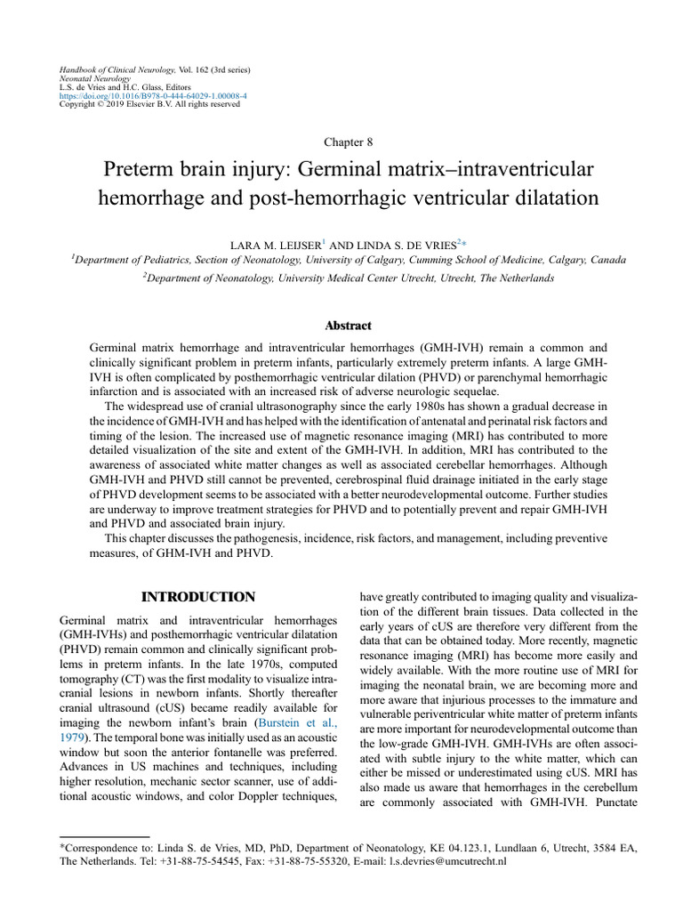 Preterm Brain Injury Germinal Matrix Intraventricular Hemorrhage and ...