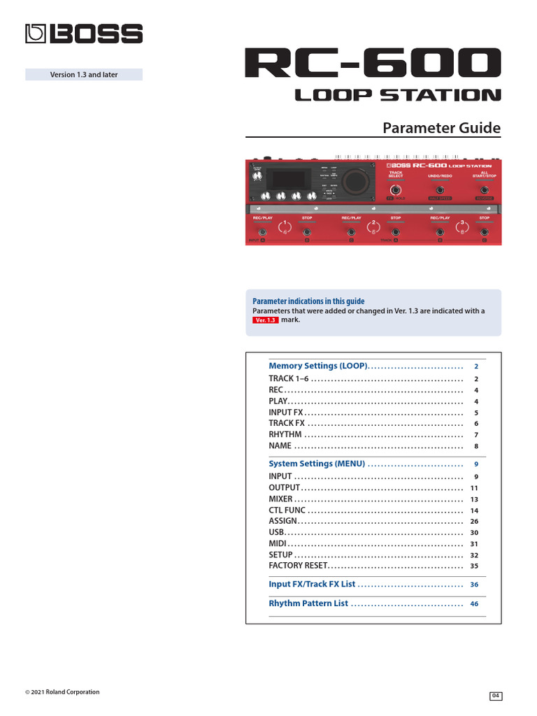 RC-600 Parameter Eng04 W | PDF | Equalization (Audio) | Parameter (Computer Programming)