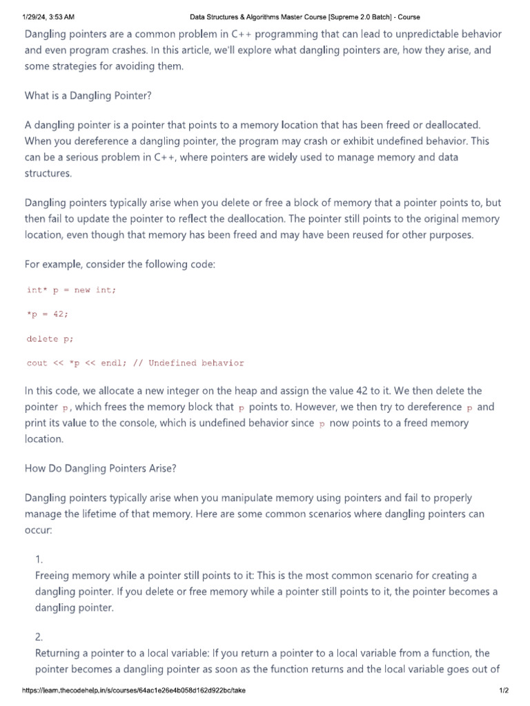 27.5 Dangling Pointers in C++ | PDF