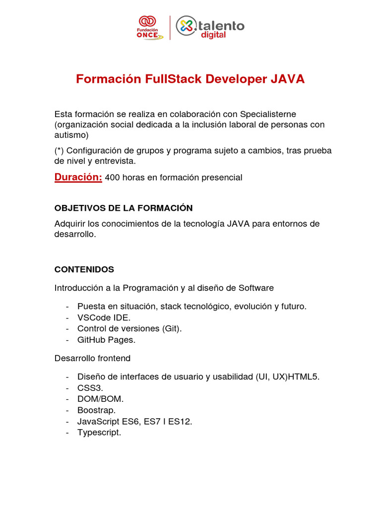 Programa Formativo Java | PDF | Java (lenguaje de programación) | Mi sql