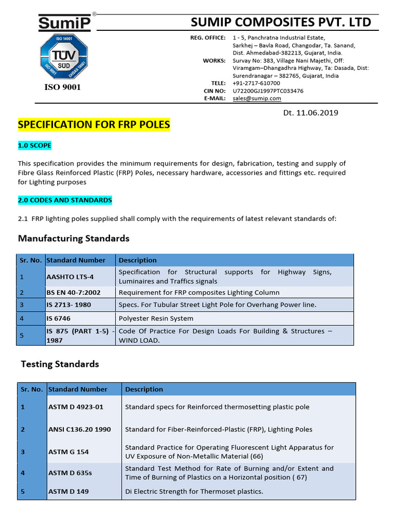 POLE Specifications 11.06.2019 | PDF | Fibre Reinforced Plastic ...