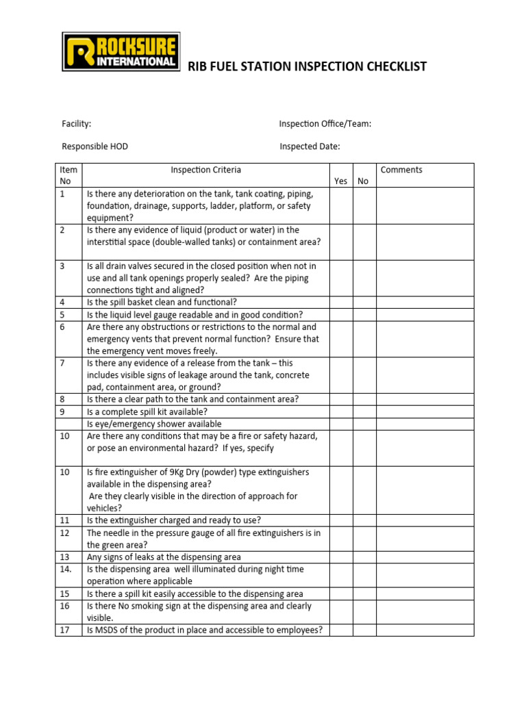 Fuel Station Inspection Check List | PDF | Filling Station