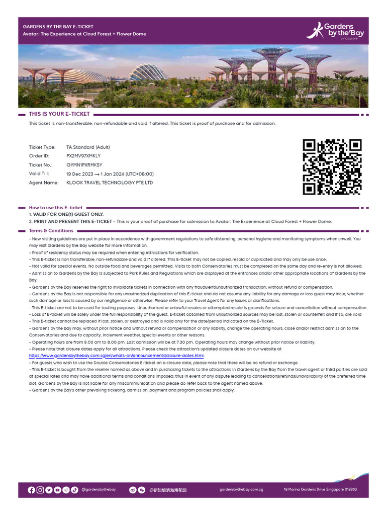 Gardens by the Bay E-Ticket Details | PDF | Common Law | Private Law