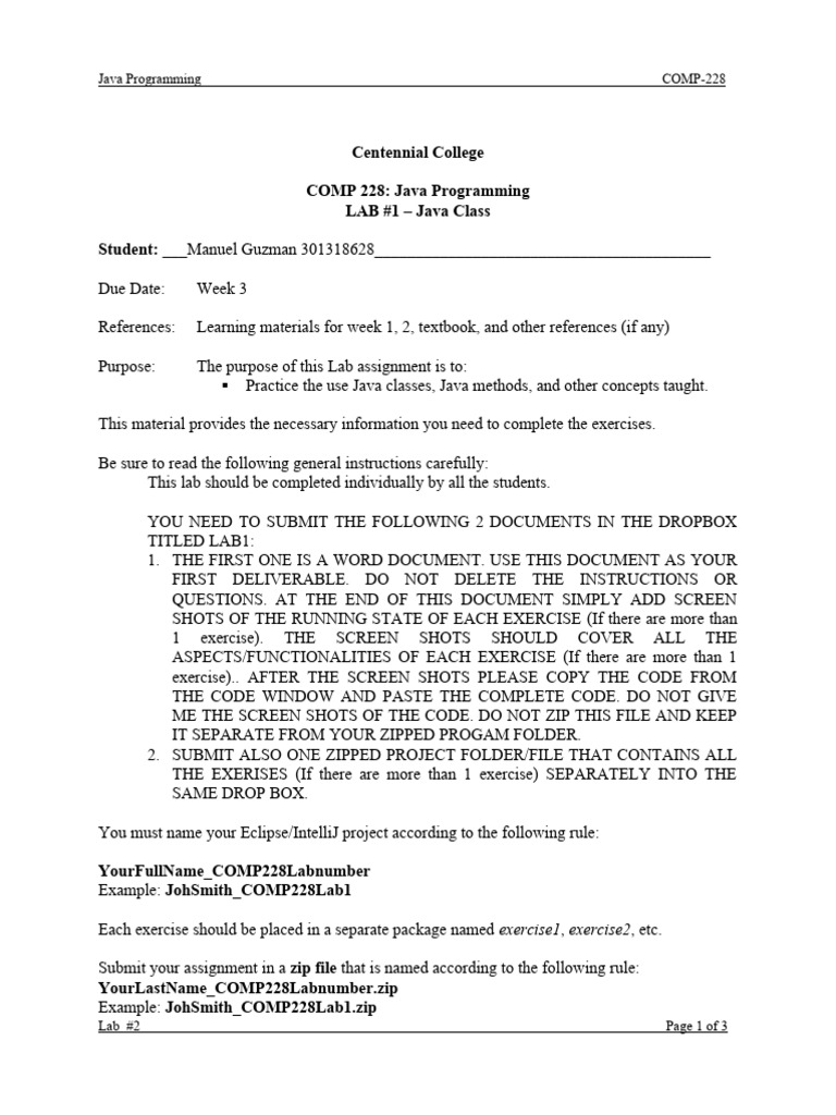 Comp 228 Lab 1 Absolute Final | PDF | Class (Computer Programming) | Method (Computer Programming)