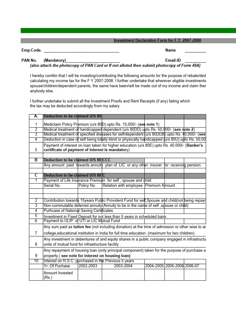 Investment Declaration Form | PDF | Loans | Life Annuity