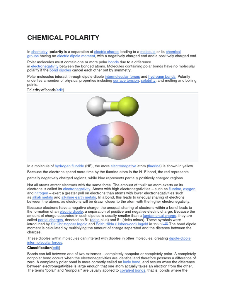 Chemical Polarity | PDF | Chemical Polarity | Chemical Bond