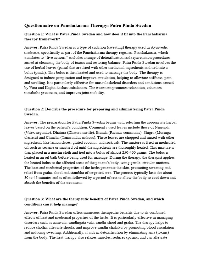 Questionnaire | PDF | Ayurveda | Massage