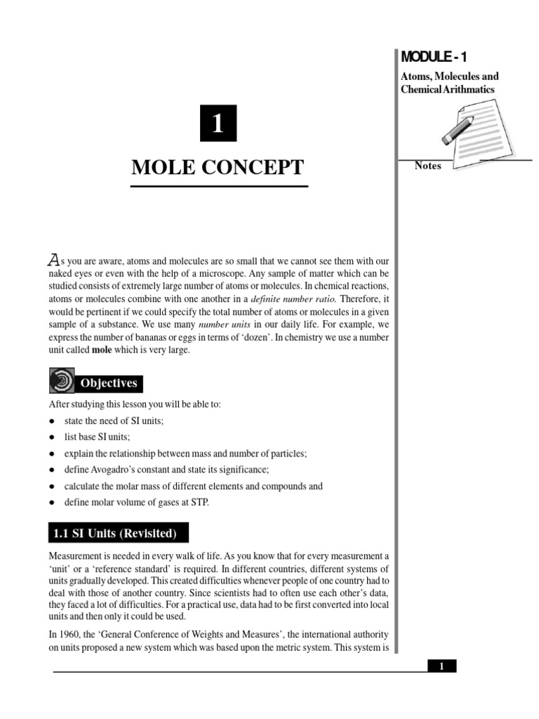Understanding the Mole Concept in Chemistry | PDF | Mole (Unit ...