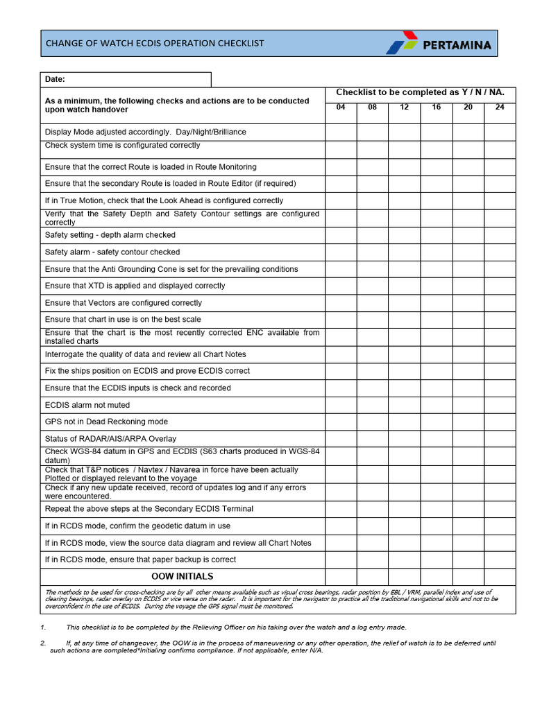 ECDIS Change of Watch Checklist | PDF | Global Positioning System ...