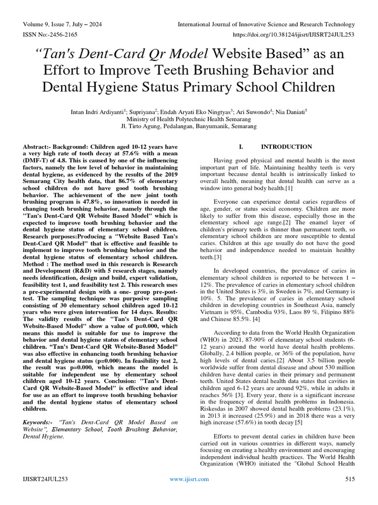 "Tan's Dent-Card QR Model Website Based" As An Effort To Improve Teeth ...