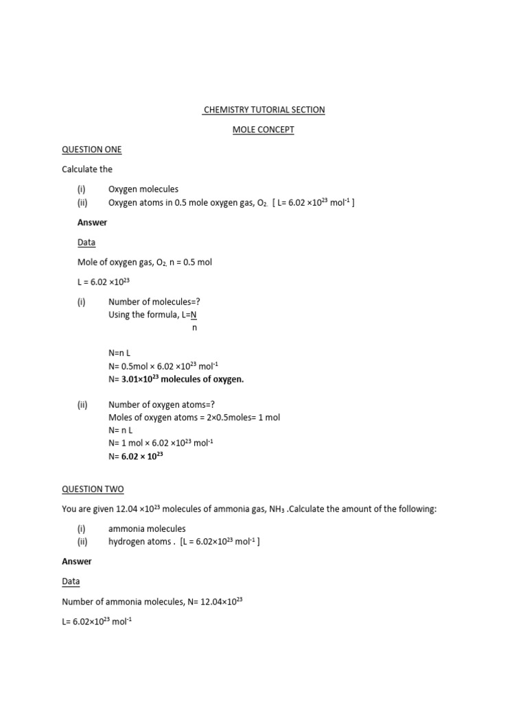 Mole Concept tutorials | PDF | Mole (Unit) | Metrology