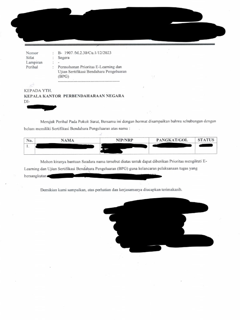 Contoh Permohonan Prioritas Satker 2 | PDF