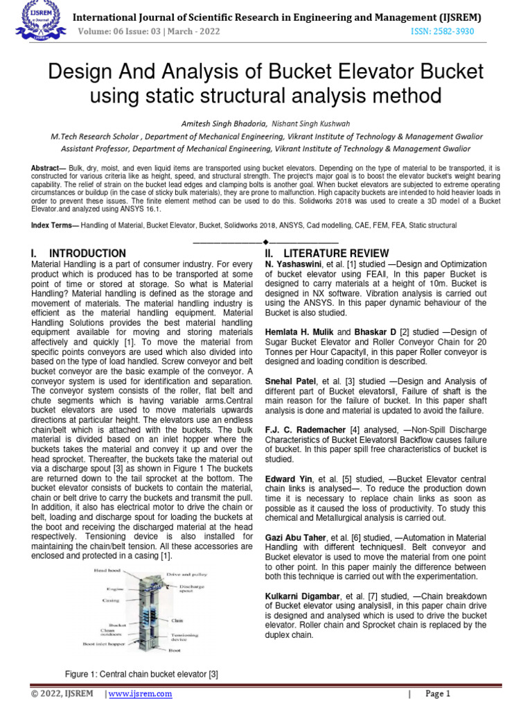 Design And Analysis Of Bucket Elevator Bucket Using Static Structural Analysis Method Download 