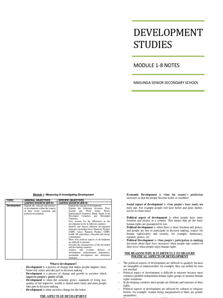 Development Studies Notes Module 1-8 2022 | PDF | Infant Mortality ...