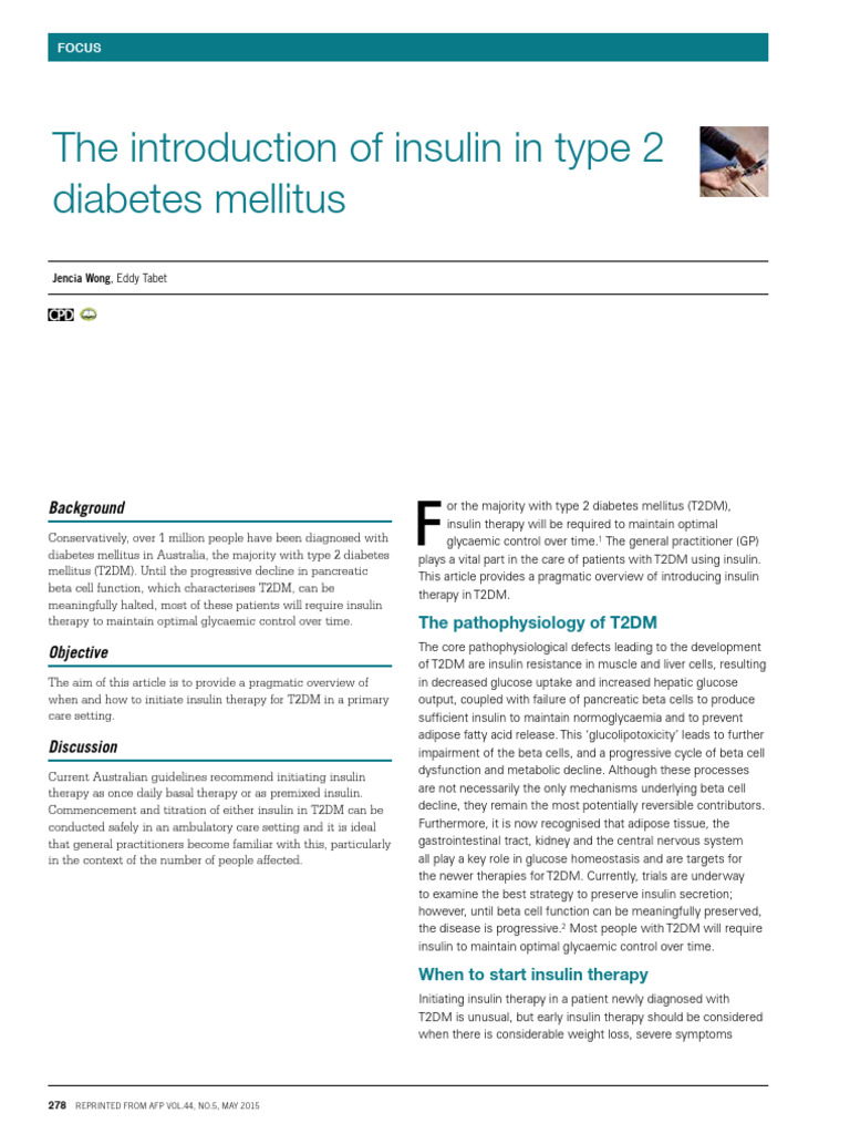 Insulin in Type 2 Diabetes Mellitus RACGP | Download Free PDF ...