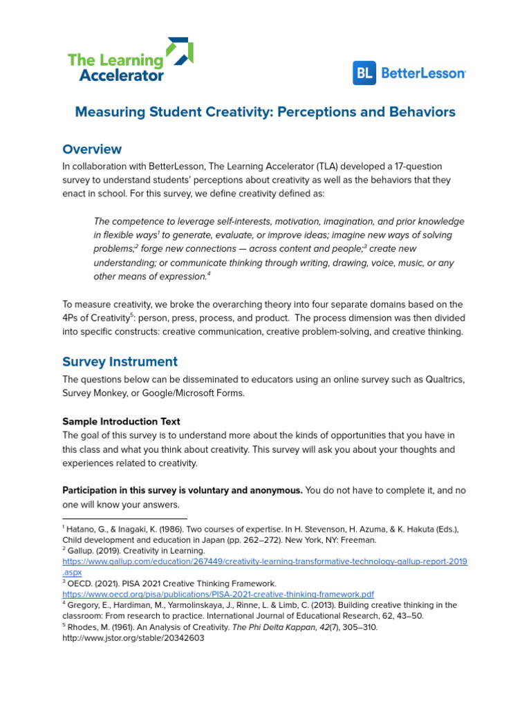 Student Creativity Questionnaire Overview | PDF | Creativity | Curiosity