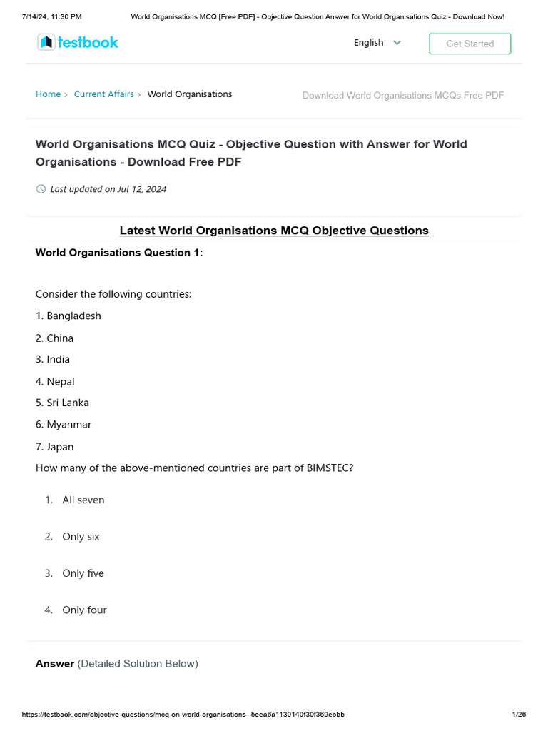 World Organisations MCQ Quiz PDF | PDF | Bric | World Food Programme