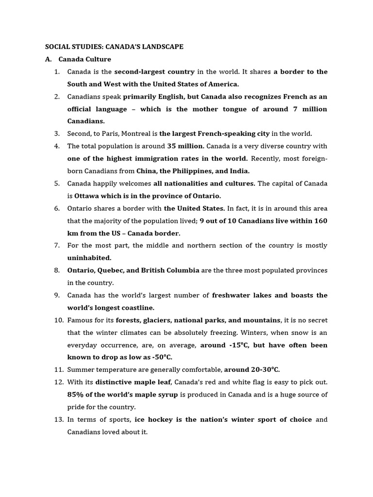 Social Studies Canada's Landscape | PDF | Canada | Earth Sciences