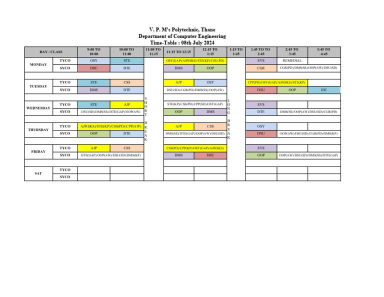 Odd Sem Time Table 24-25 Finalb | PDF