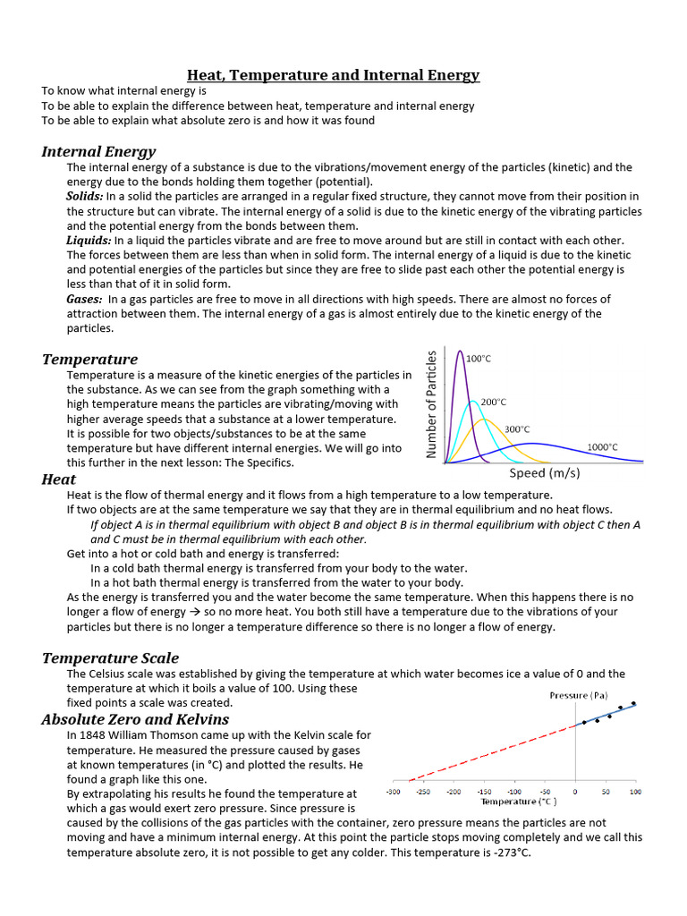 Heat Temperature and Internal Energy NOTES | PDF | Temperature | Gases