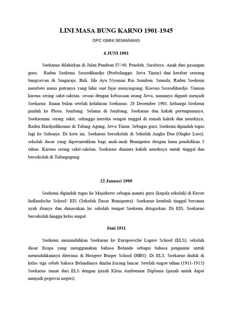 Lini Masa Bung Karno 1901-1945 | PDF