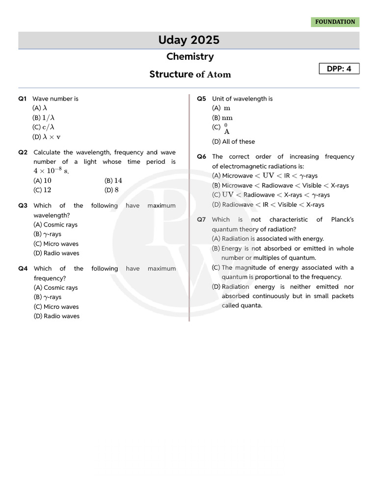Structure Of Atom Dpp 04 Of Lecture 06 Uday 2025 Pdf
