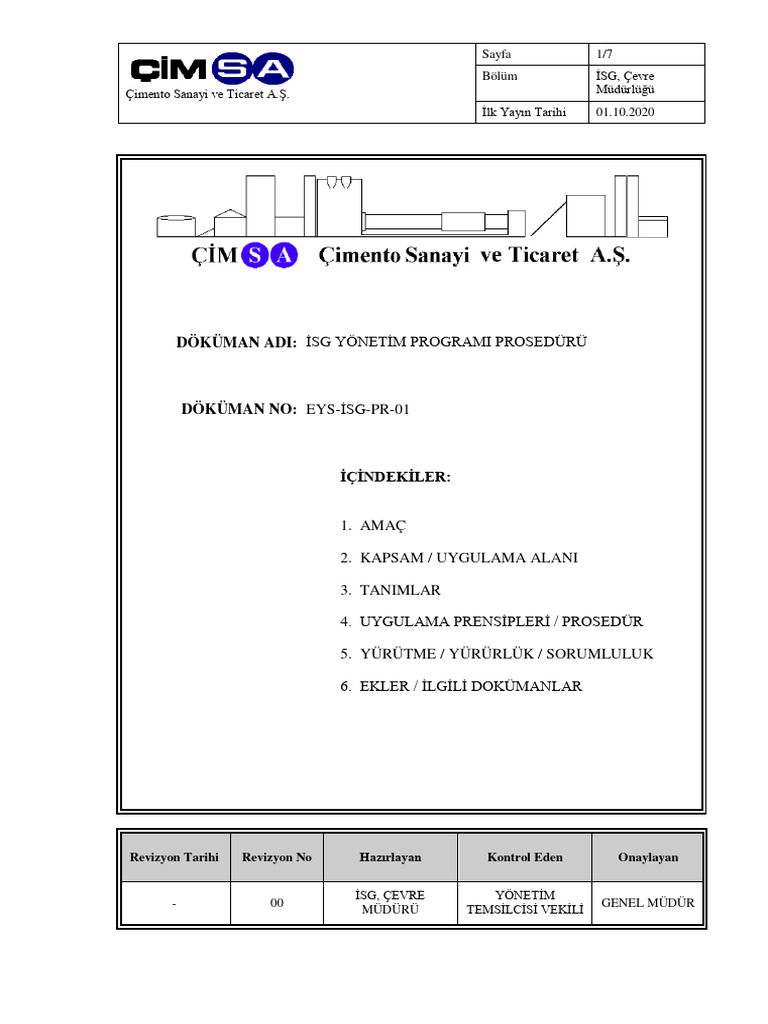 Eys Isg PR 01 0 Isg Yonetim Programi Proseduru | PDF