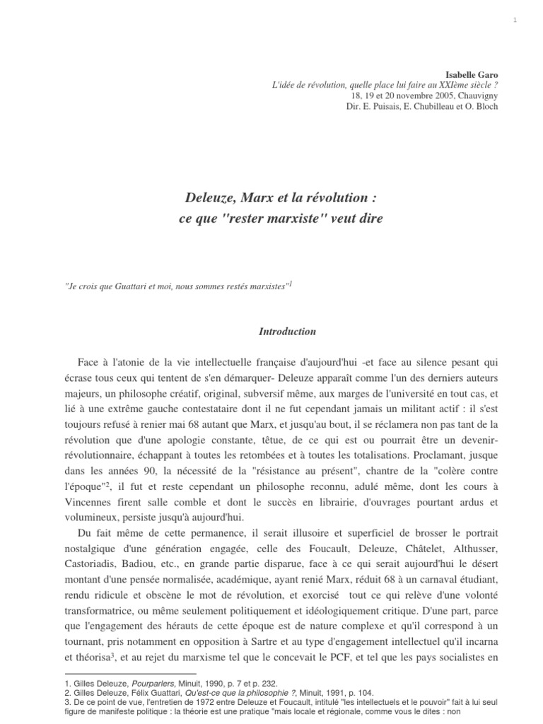 Garo Deleuze Marx | PDF | Gilles Deleuze | Révolutions