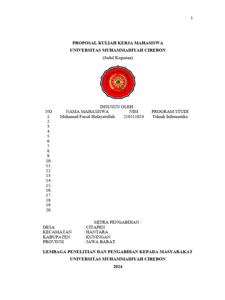 Proposal Kuliah Kerja Mahasiswa | PDF