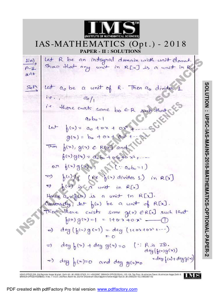UPSC IAS 2018 Mathematics Solutions | PDF