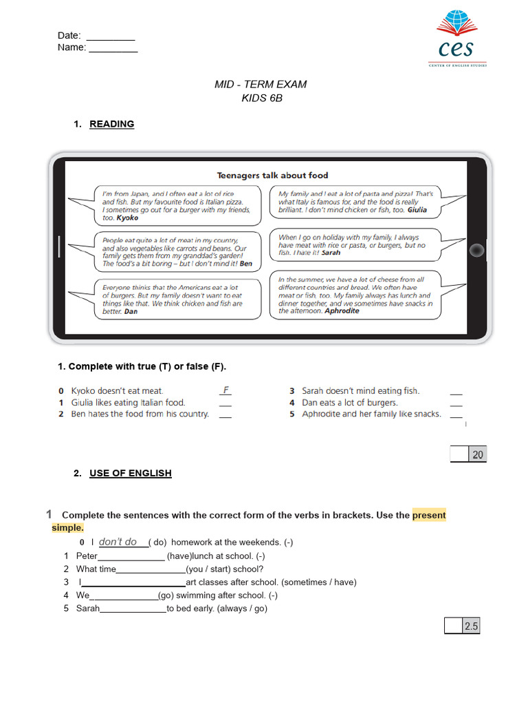 Teens 1C Mid-Term Exam | PDF