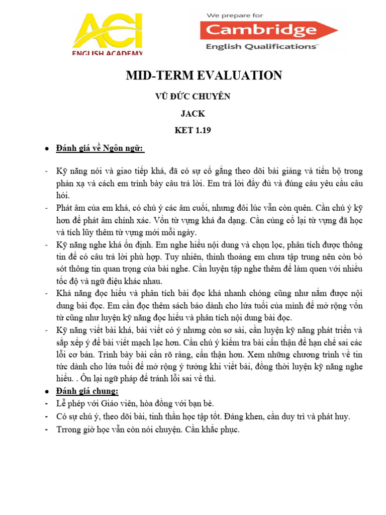 Midterm Evaluation - Ket 1.19 | PDF