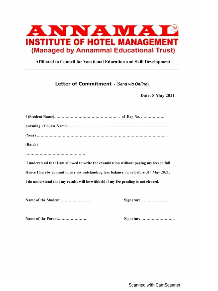 Commitment Letter For Fee | PDF