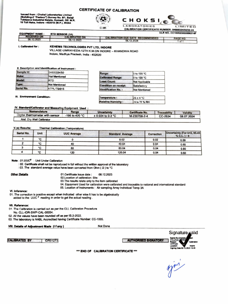 RTD Sensor 3a | PDF | Calibration | Metrology