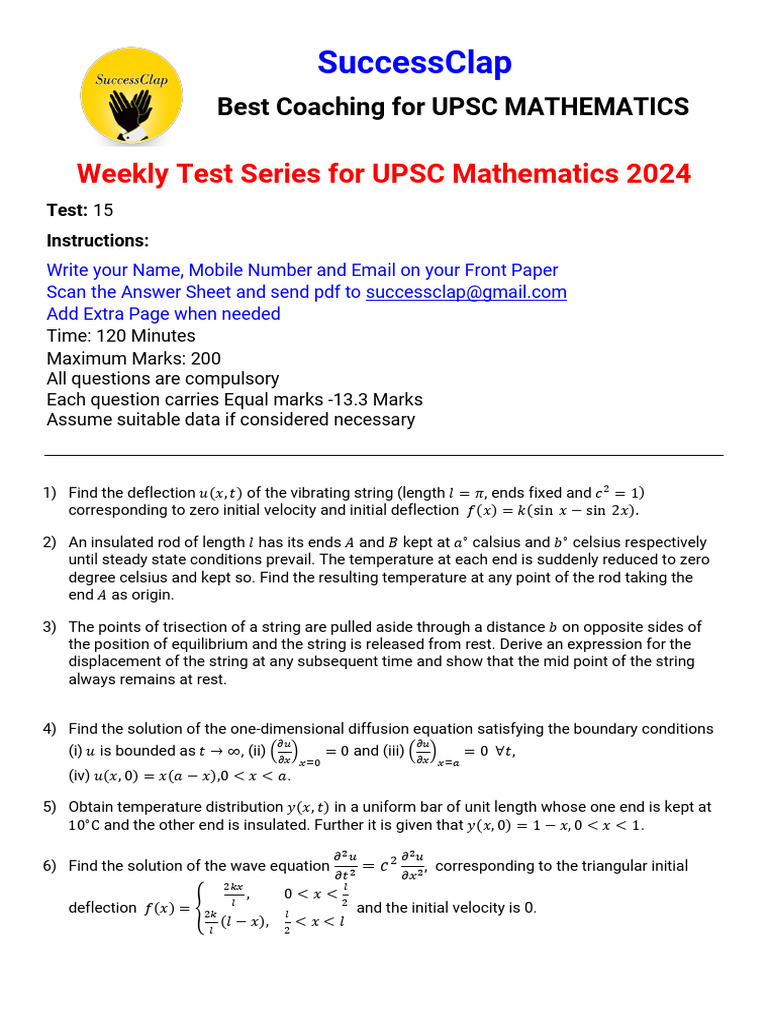 UPSC Mathematics Weekly Test Series 2024 | PDF | Temperature | Physical ...