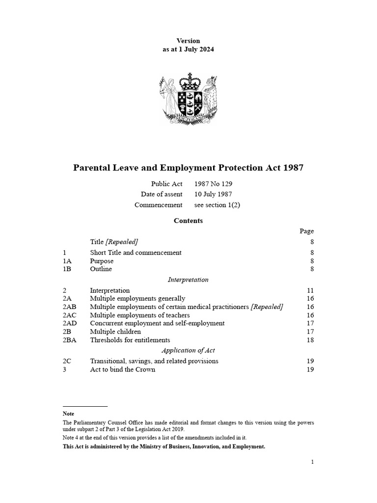 Parental Leave and Employment Protection Act 1987 | PDF | Parental ...