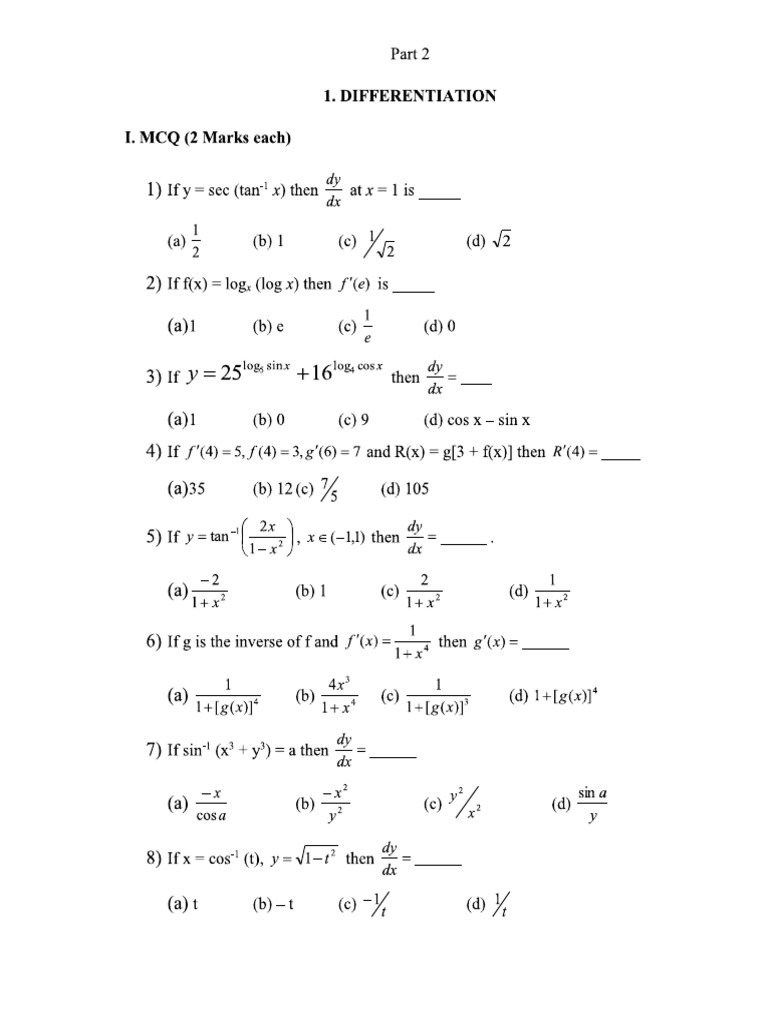 1.differentiation Question Bank For Practice | PDF