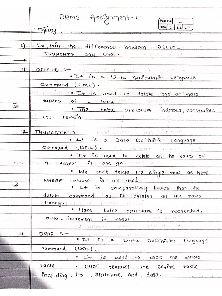 DBMS Assignment 1,2,3 | PDF