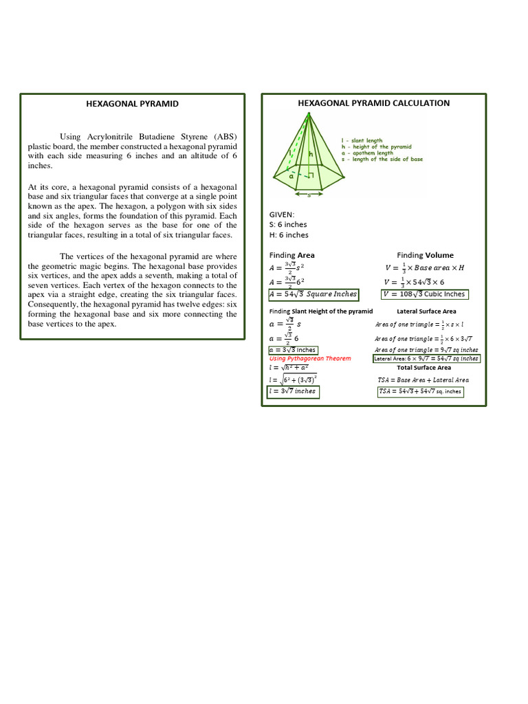 Hexagonal Pyramid Hexagonal Pyramid Calculation | PDF | Triangle ...